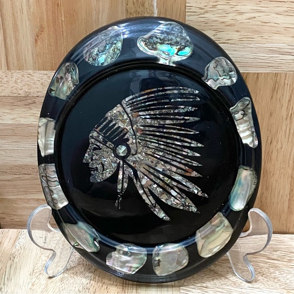 Vintage | Accents | Vintage Indian Chief Abalone Shell Oval Plaque Home ...